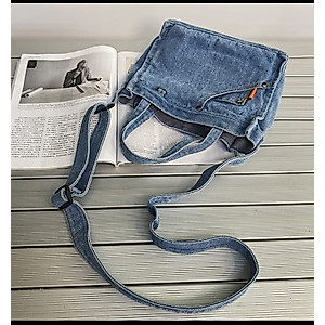 GESALOP Women's Denim Crossbody Bag, Small Shoulder Bag, Denim Purse, Handbag (Dark Blue)