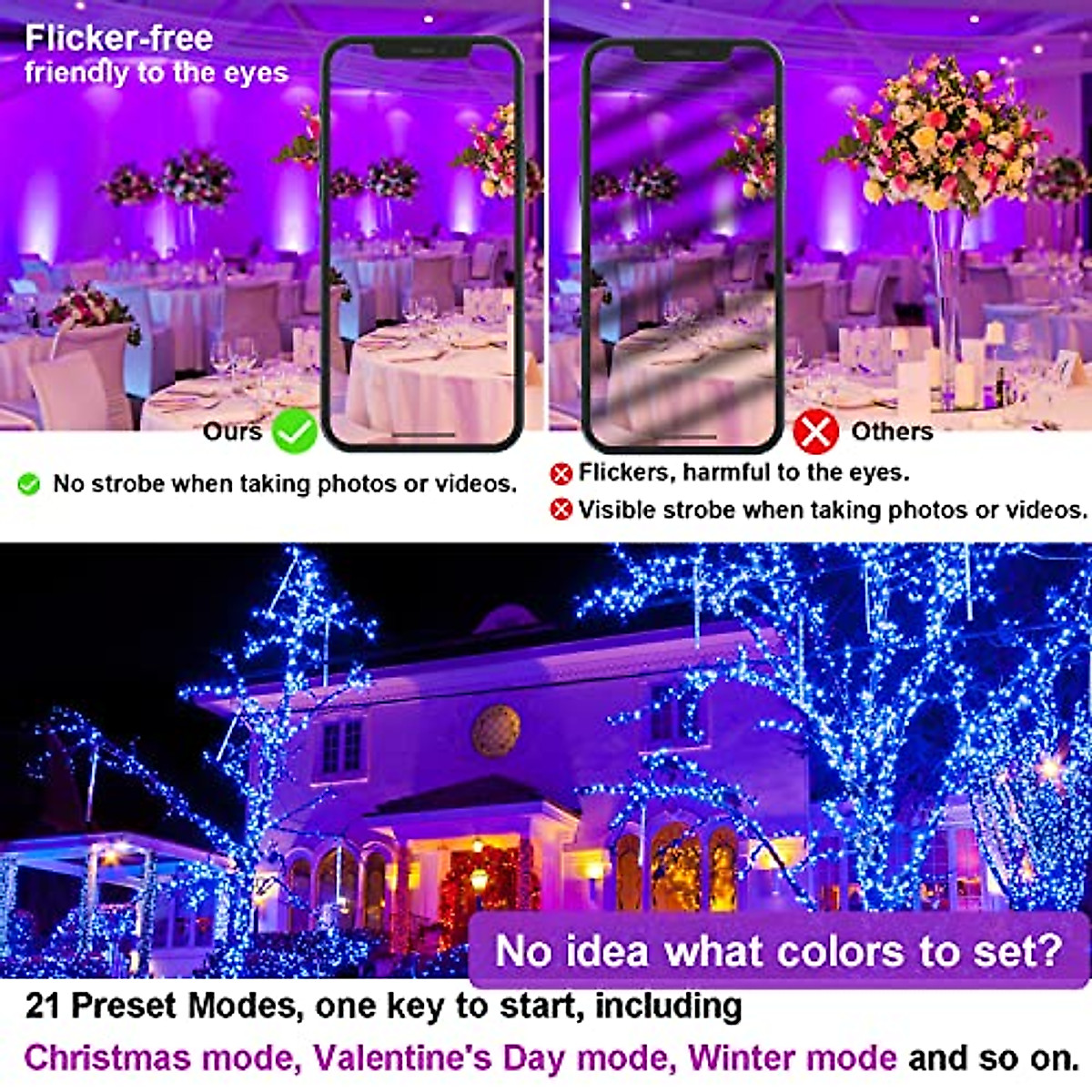 LED Flood Light Outdoor 800W Equivalent, Bluetooth Smart Color Change Landscape Lighting, DIY-Scene+RGB Colors+Warm White 2700K - APP & Group Control & Timing, IP66 Waterproof US 3-Plug Up Light 4Pack