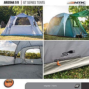 NTK Arizona GT 8 Person Tent for Camping | 14x8 ft Camping Tent with 100% Waterproof Dome, Breathable Mesh, 2 Doors & 2 Windows | Outdoor Tent | 2500 mm Warm & Cold Weather Family Tent