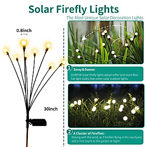 DURPAR Solar Garden Lights, New Upgraded Solar Firefly Lights Outdoor Waterproof, Solar Outdoor Lights, Solar Garden Decorative Lights Yard Patio Pathway Decoration, Warm White (4 Pack)