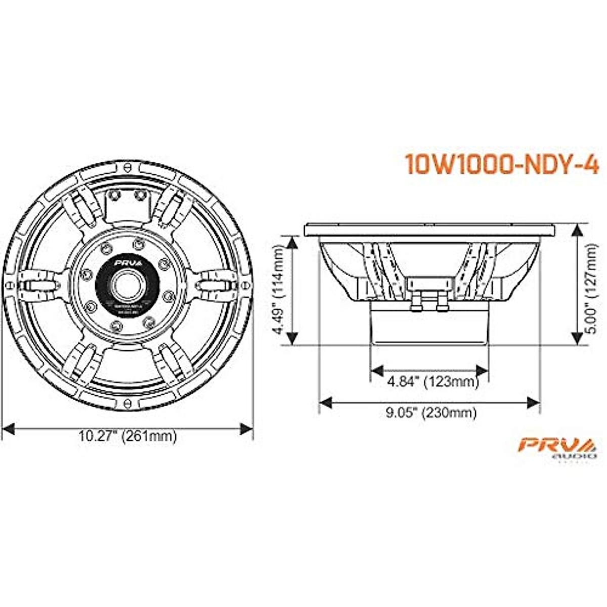 PRV AUDIO 10 Inch Woofer Speaker 10W1000-NDY-4, 1000 Watts Program Power, 4 Ohms, 3 in Voice Coil, 500 Watts RMS, Unique Sound Reproduction Midbass Woofer Driver for Pro Car Audio (Single)