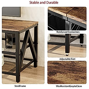 Katrawu TV Stand for TV up to 65 Inch, Long 55" TV Cabinet with 3-Tier Storage Shelves,Entertainment Center TV Console Table for Living Room with Industrial TV Metal Frame, Rustic Brown