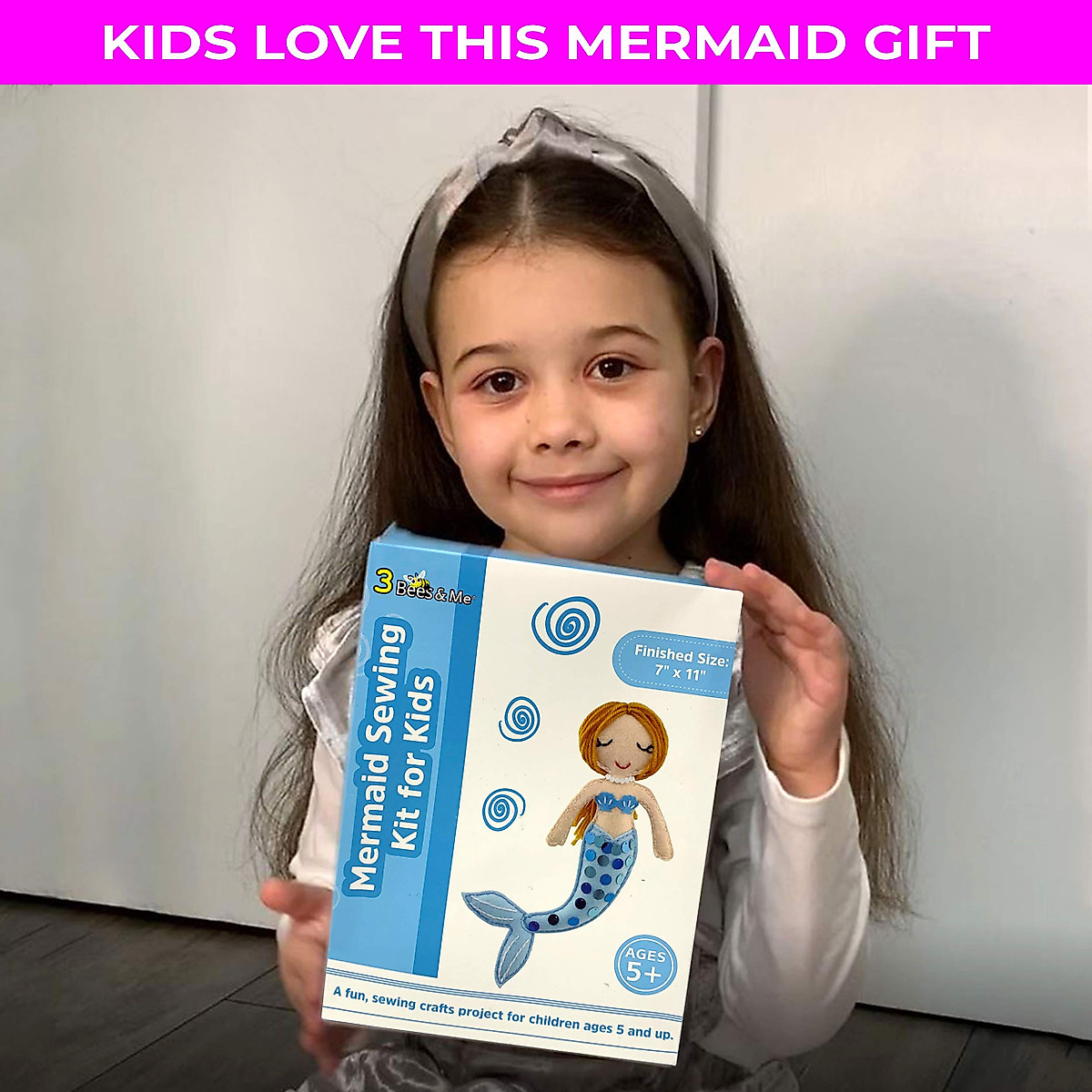 3 Bees & Me Mermaid Sewing Kit for Kids – Fun Mermaid Crafts for Girls and Boys – Complete DIY Doll Making Gift for Ages 7 to 15
