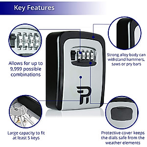 Key Lock Box for Outside - Rudy Run Wall Mount Lockbox for House Keys Outdoor - Combination Key Hiders to Hide a Key - Waterproof Key Safe Storage Lock Box