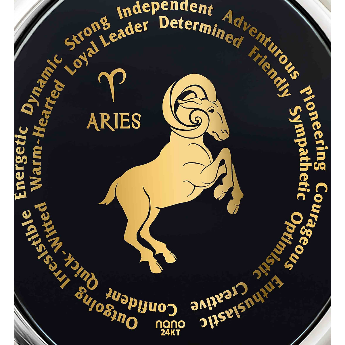 925 Sterling Silver Aries Necklace Zodiac Pendant Star Sign Birthdays 21st March to 19th April Jewelry Inscribed in 24k Gold on Black Onyx Gemstone, 18" Rolo Chain