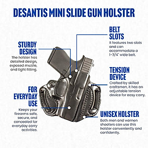 DeSantis Mini Slide Holster, Premium Gun Holster, Made of Premium Saddle Leather, Fits Glock 43, Glock 43X, Glock 48, Adjustable Tension Device, Right-Hand Draw, Black
