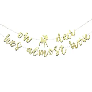Oh Deer He's Almost Here Banner- Boy Woodland Baby Shower Decorations, Oh Deer Baby Shower Banner, Woodland Creature Baby Shower Party, Woodland Baby Boy Shower Party Decoration