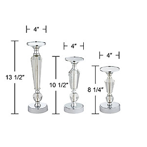 Alix Chrome and Crystal Pillar Candle Holders Set of 3 - Dahlia Studios