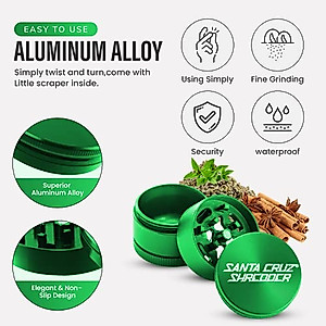 Santa Cruz Shredder Metal Herb Grinder Knurled Top for Stronger Grip 3 Piece Small 1.7" (Green)