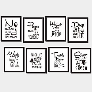 8X Bathroom Art Picture Quotes Wall Décor Accessories Laminated and Flat Pack (Each Measures 10” X 8”)