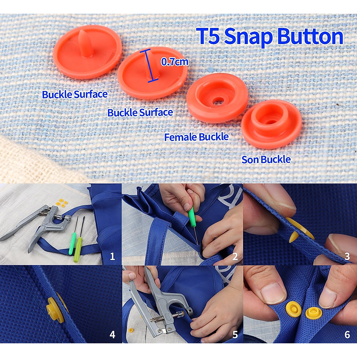 ilauke 400 Sets Snap Buttons with Snap Pliers T5 Plastic Snaps No-Sew Buttons Fastener Setter for Clothing Diapers Bibs Rain Coat Crafting