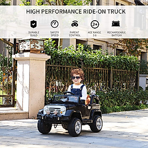 Aosom 12V Kids Ride on Truck, Off-Road Electric Car with MP3 Connection, Working Horn, Steering Wheel, and Remote Control, Black