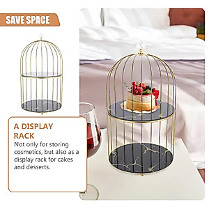 Beavorty 2- Tier Cake Stands with Bird Cage Shaped, Metal Cupcake Stand Birdcage Design Cake Holder Dessert Serving Platter Tray for Wedding Birthday Party Dessert Fruits Display Golden