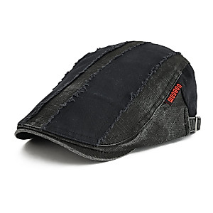 VOBOOM 100% Cotton Distressed Ivy Caps Newsboy Caps Cabbie Hat Gatsby Hat (Black)
