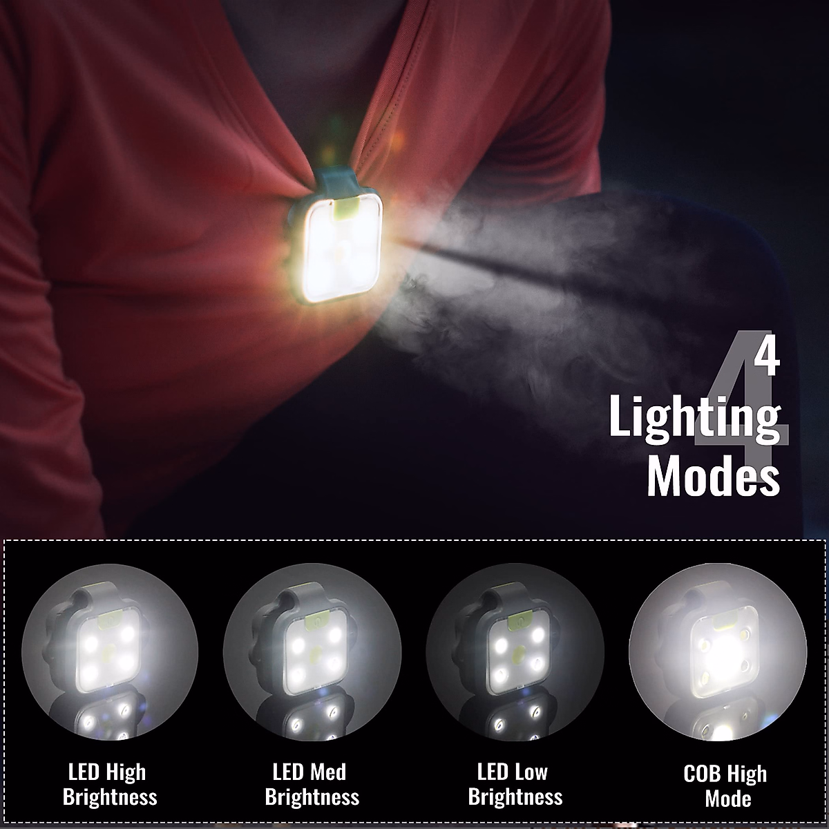 Yls Running Light, 2 Pack LED Running Lights for Runners, 4 Light Modes Clip on Running Light with Rechargeable Battery, Lightweight Safety Light for Running Joggers Camping Hiking Outdoor Adventure