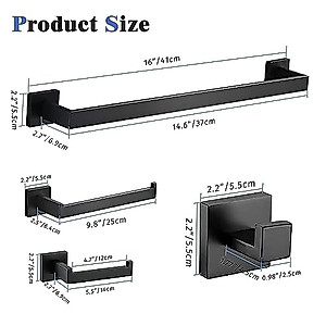 8-Piece Bathroom Hardware Accessories Set, Towel Bar Sets Include Towel Bar Towel Holder Toilet Paper Holder Towel Hook,16 inch Bath Accessories Kit，Matte Black