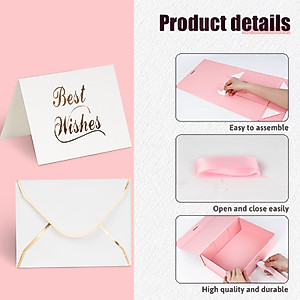 Shindel Pink Gift Box, 10.5x7.5x3.1 Inches Gift Box with Lid for Presents, Magnetic Gift Box with Ribbon, Bridesmaid Box with Lid Greeting Card