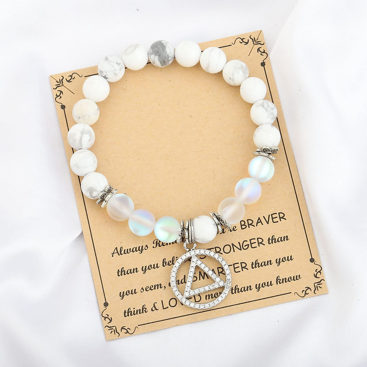 FUSTMW AA Recovery Bracelet Sobriety Gift Alcoholics Anonymous Gift AA Sober Addiction Recovery Jewelry AA Sobriety Bracelet(White)