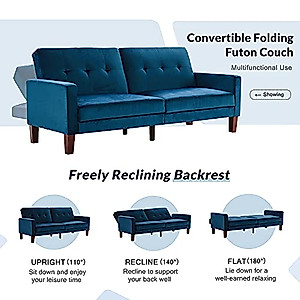 LTT Futon Sofa Bed, Futon Couch, Sofa Bed Upholstery Fabric Living Room Sofa Velvet Lounger Sofa Blue Green
