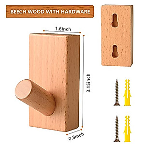 QUELLANCE Wood Wall Hooks for Hanging - 4 Pack Utility Hooks Coat Hooks Wall Mounted, Robe & Towel Hooks for Bathroom, Natural Handmade Hat Hooks Heavy Duty Wall (Beech Wood)