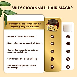Savannah Hair Therapy Hair Mask for Damaged Hair with Shea Butter & Keratin – Hydrate, Repair & Rejuvenate with Deep Moisture Treatment for Dry, Damaged, and Curly Hair