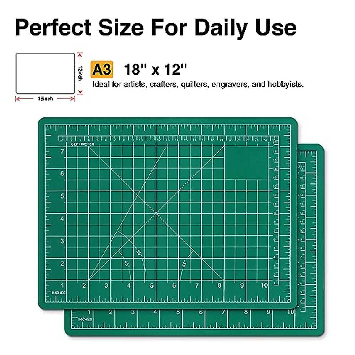 DIYSELF Self Healing Sewing Mat, 18" x 12" Rotary Cutting Mat for Craft, 5-Ply Double Sided Table Protector Cutting Mat for Sewing Fabric Quilting scrapbooking, A3, Green