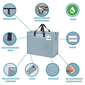 VENO 4 Pack Storage Moving Bags, Organizer Bag, Storage Tote, Zipper On Top, Sturdy, Carrying Bag, Camping Bag for Clothes, Bedding, Comforters, Pillows (22 Gallon Light Blue, 4 Pack)