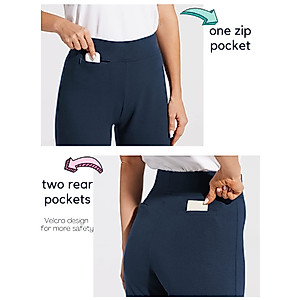 Willit Women's Cotton Sweatpants Exercise Athletic Pants Yoga Lounge Open Bottom Pants with Pockets 28" Navy Blue S