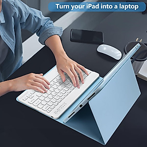 TQQ for iPad Air 13-inch (M2) 2024 & Pro 12.9 inch 2022 Case with Keyboard, Keyboard case for 12.9-inch iPad Pro 6th/5th Generation - with Pencil Holder for New iPad Air 13-inch/iPad Pro 12.9 (Blue)