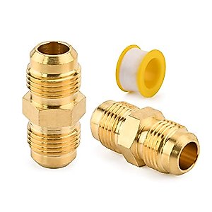 SILATU Gas Fittings Connectors - 2PCS 3/8 Inch Male Flare Gas Pipe Fittings, Brass Tube Coupler Pipe Flare Fitting