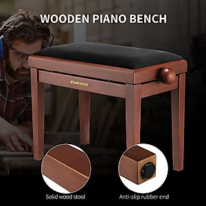 Starfavor Piano Bench Adjustable, Wooden Piano Stool Padded Piano Seat Cushion, Duet Keyboard Bench Digital Piano Chair, SPB-480N