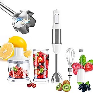 Immersion Blender Handheld, 5 in 1 Multi-purpose Hand Blender Electric 500W 6-Speed with Turbo Mode, Stick Blender with 500ml Food Chopper, 600ml Beaker, Stainless Steel Egg Whisk, Milk Frother (5 in 1)