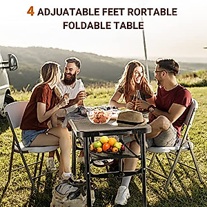 Small Folding Table Portable for Camping - Mondoshop Adjustable Height Lightweight Foldable Table with Nets for Outdoor Cooking, Picnic, Beach, Travel