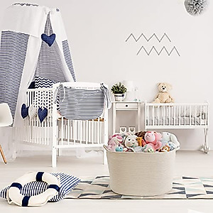 Maliton Extra Large Blanket Basket, Woven Cotton Rope Basket for Toys Towels, Pillow Basket with Handles, Nursery Laundry Basket with Storage Pockets, 20" x 13" Large Rope Baskets for Storage - White