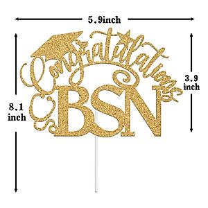 Ferburitar Congratulations BSN Cake Topper, Congrats Nurse/RN Cake Decor, 2025 Nursing School Grad Graduation Party Decorations Supplies, Gold Glitter