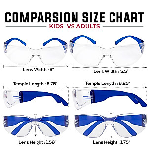 BISON LIFE Safety Glasses for Kids 12 Pack | ANSI Z87 Impact and Scratch Resistant, Clear Lens Assorted Color Temples, Child Youth Size Science Glasses Variety Pack