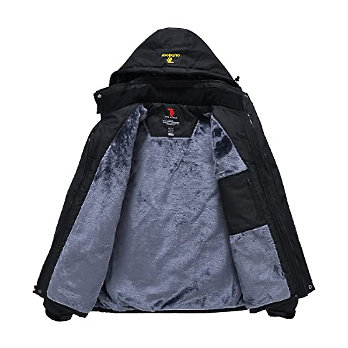 JINSHI Men Snow Jacket Windproof Waterproof Ski Jackets Winter Hooded Mountain Fleece Outwear (Black,L)