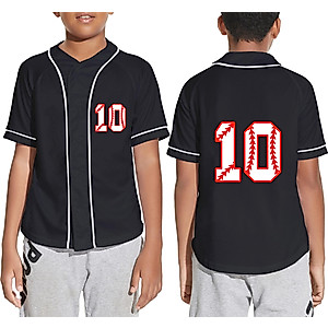 Kids 10th Birthday Shirt Boys Baseball 10 Year Old Ten Age 10 Party Idea T-Shirt(Black 12T)