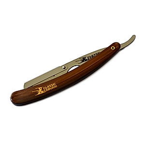 Classic Samurai Stainless Steel Professional Barber Folding Straight Edge Razor Shavette Men's Shaving Kit with 200 Count Lord Single Edge Razor Blades (Brown)