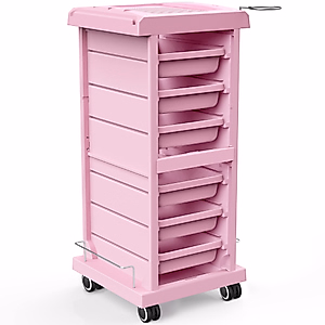 TASALON Salon Trolley Cart for Salon Station - Space Saving Salon Rolling Cart for Extra Storage - Hair Salon Beauty Cart - 6-Tray Salon Cart - Multipurpose Tool Cart - Tattoo Tray- Pink