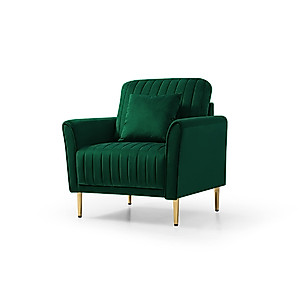 anwickjeff Modern Velvet Accent Chair, Green, Soft Velvet Sofa Couch Chair with Gold Metal Legs, Adjustable Backrest Pillow, Comfortable Club Armchair for Living Room, Office, Reading