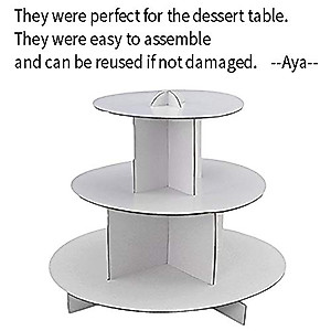 3-Tier White Round (12"W x 10"H) Cardboard Cupcake Stand Dessert Tower Treat Stacker Pastry Serving Platter Food Display