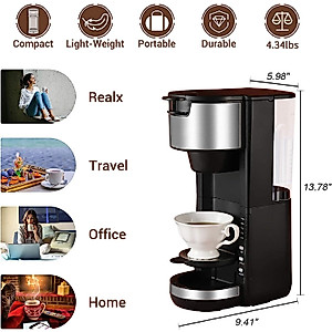 Single Serve Coffee Maker for K Cup & Ground Coffee, 6 to 14 OZ Brew Sizes, Small Coffee Maker with 30 OZ Water Reservior & Automatic Shut-Off Function, Adjustable Drip Tray