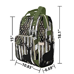 XOZOTY Camo American Flag Deer Antlers Diaper Bags with Name Waterproof Mummy Backpack Nappy Nursing Baby Bags Gifts Tote Bag for Women