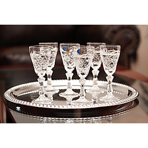 Neman Glassworks Set of 6 2-Oz Hand Made Vintage Russian Crystal Glasses, Liquo