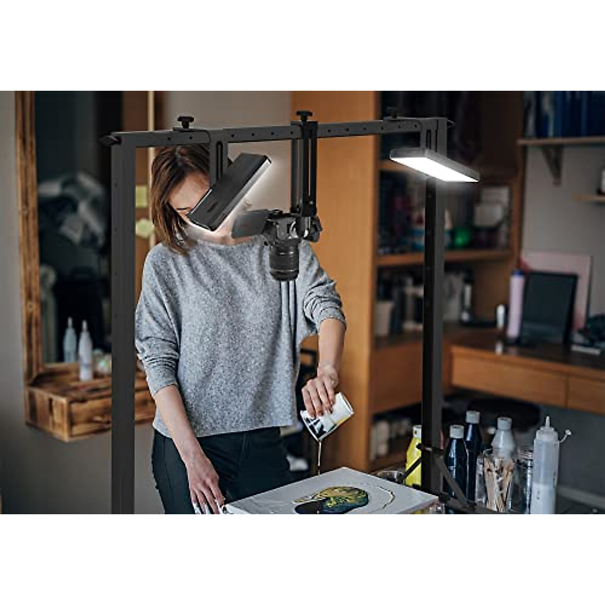 ILOKNZI Multifunction Camera Aluminium Overhead Mount Stand, Photography Studio DSLR Phone Top Down Camera Overhead Rig for Content Creators Video Photo