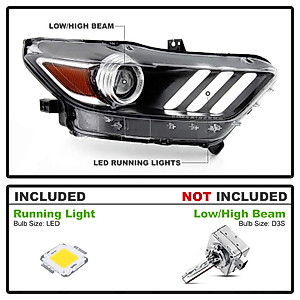 ACANII - For [HID/Xenon Type] 2015-2017 Ford Mustang LED Tube Projector Headlight Headlamp Assembly Right Passenger Side