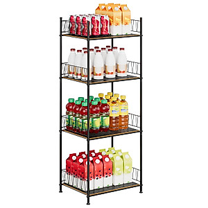 4 Tier Water Bottle Organizer Shelf Bottled Water Storage Rack for Floor Metal Wire Rack Shelving Standing Shelf Units for Pantry Kitchen Bathroom House, Black