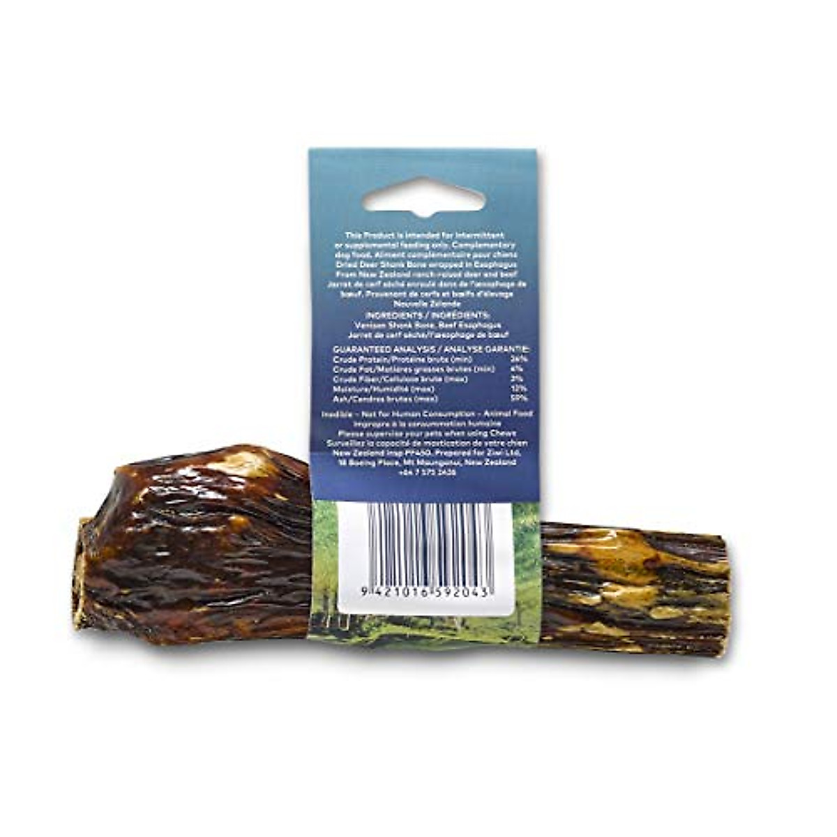 ZIWI Venison Deer Shank – Dog Bone Chew – All Natural, Air-Dried, 2 in 1 Bone Treat Wrapped in Beef Esophagus (Half Shank)