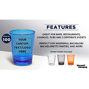 Custom Translucent Plastic Shot Glasses 1.5 oz. Set of 100, Personalized Bulk Pack - Acrylic, Great for Wedding, Party, Birthday, Gifts - Blue